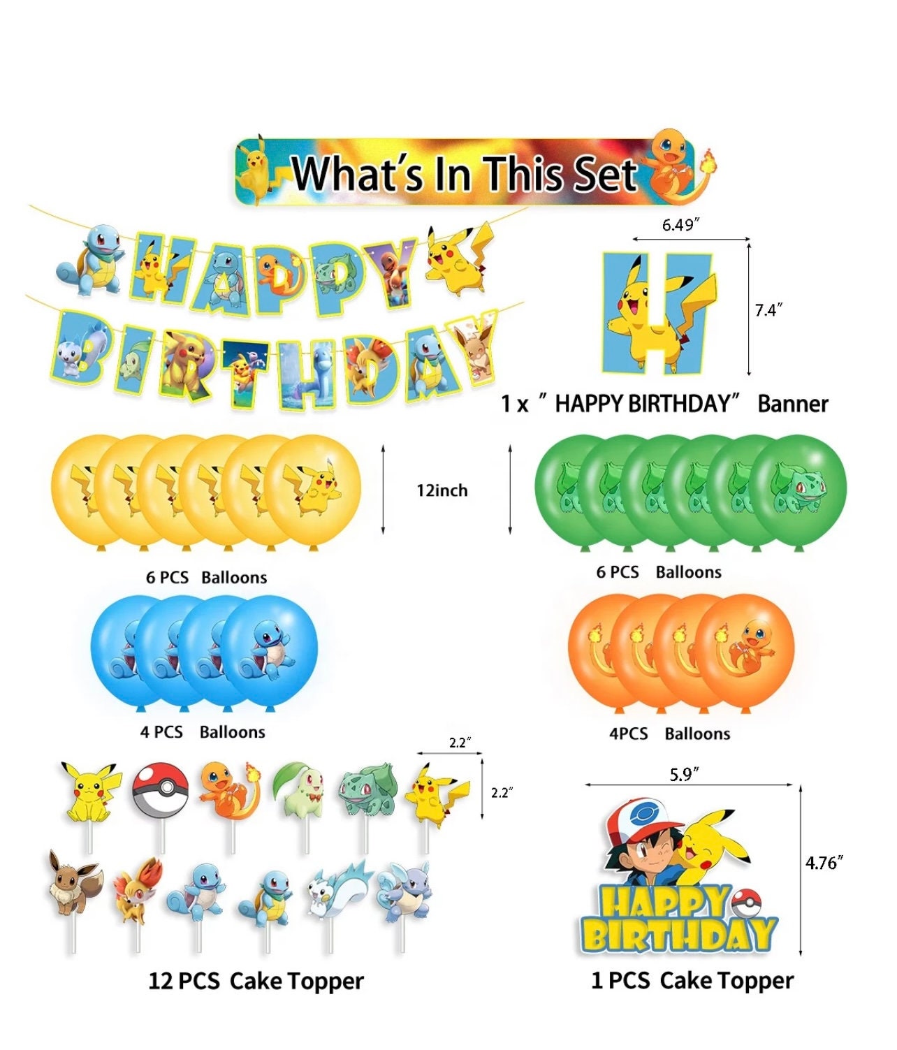 Pokemon Balloon Kit, Birthday Party Supplies, Pikachu Balloons ...