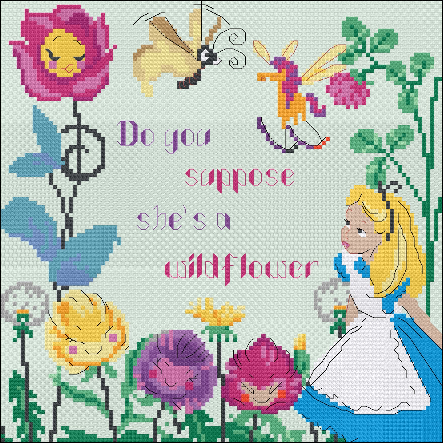 Alice in Wonderland Wildflower Cross Stitch Pattern Instant PDF ...