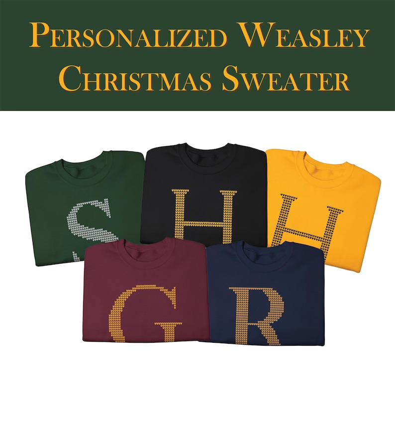 Custom Weasley Christmas Sweater, Potterhead Sweatshirt, Custom Letter ...