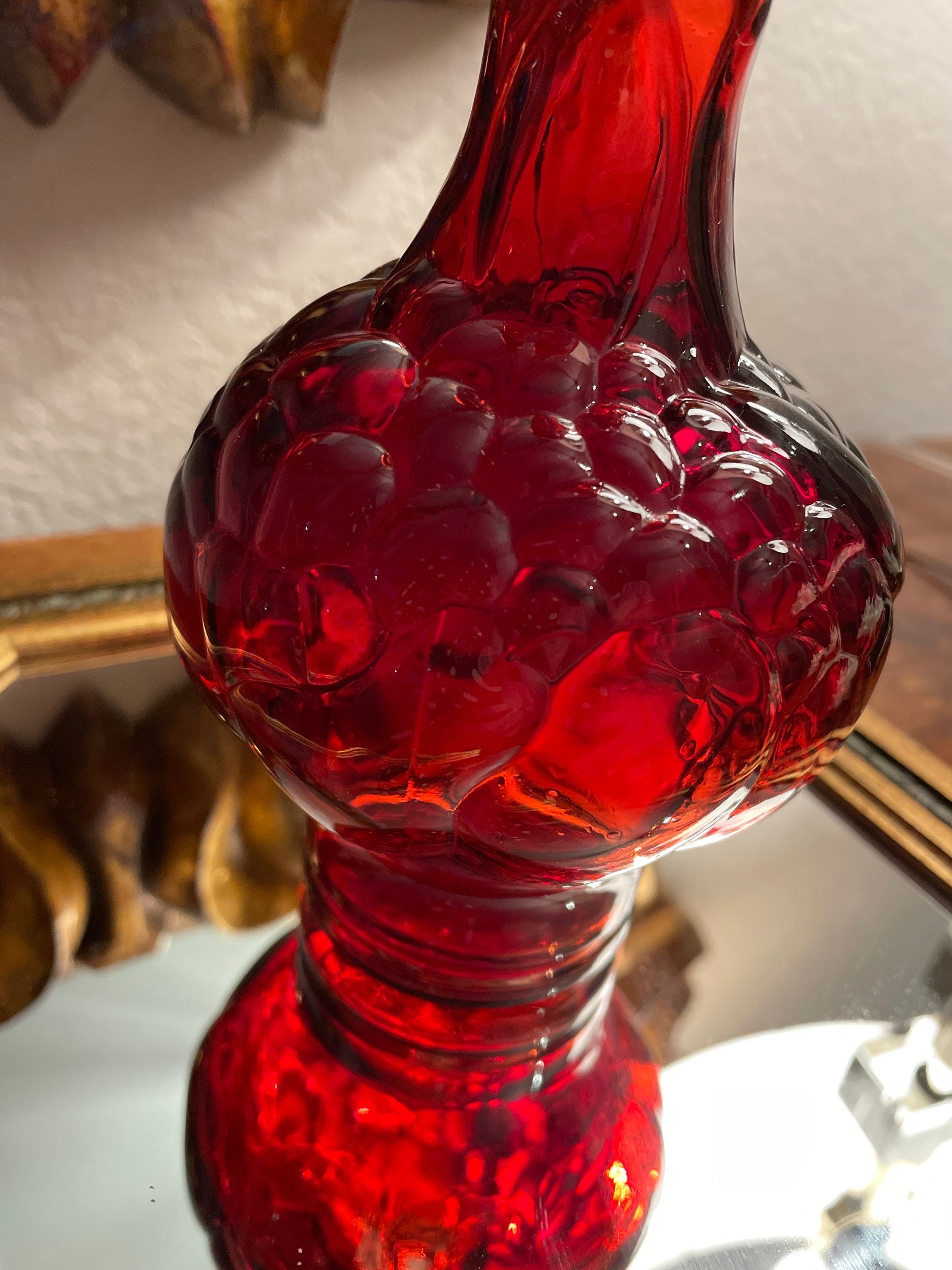Vintage Wheaton Red Ruby Vase Embossed Fruit 6 Great Red Color. Mint ...