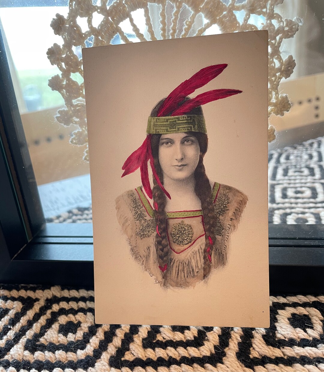 Antique Postcard Hand Painted Indian Princess, 1911 Schlesinger Bros NY ...
