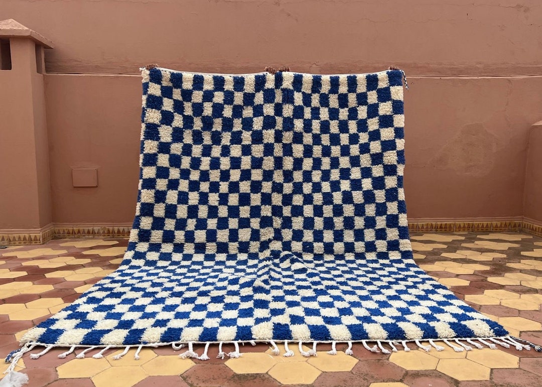 Large Blue and White Checkered Rug. Checkerboard Rug Moroccan Rug ...