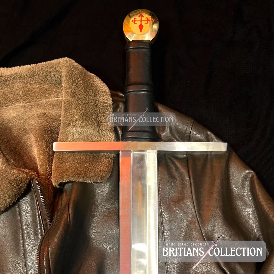 Handcrafted 13th Century Templar Sword Custom Brass Pommel With Cross ...