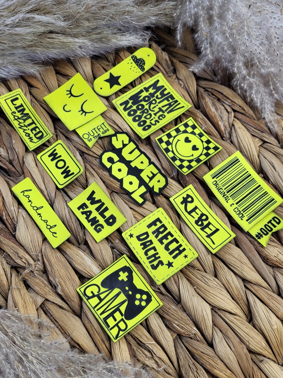 Kunstleder Labels, Set of Neon Labels, Neon Faux Leather Labels, Tags ...