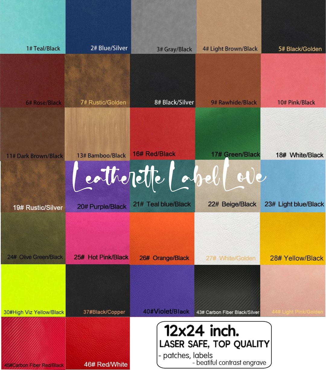 EXCLUSIVE Colors Laserable Sheets, Laserable Leatherette 12"x24" (30x60cm), Laser Engraving ...