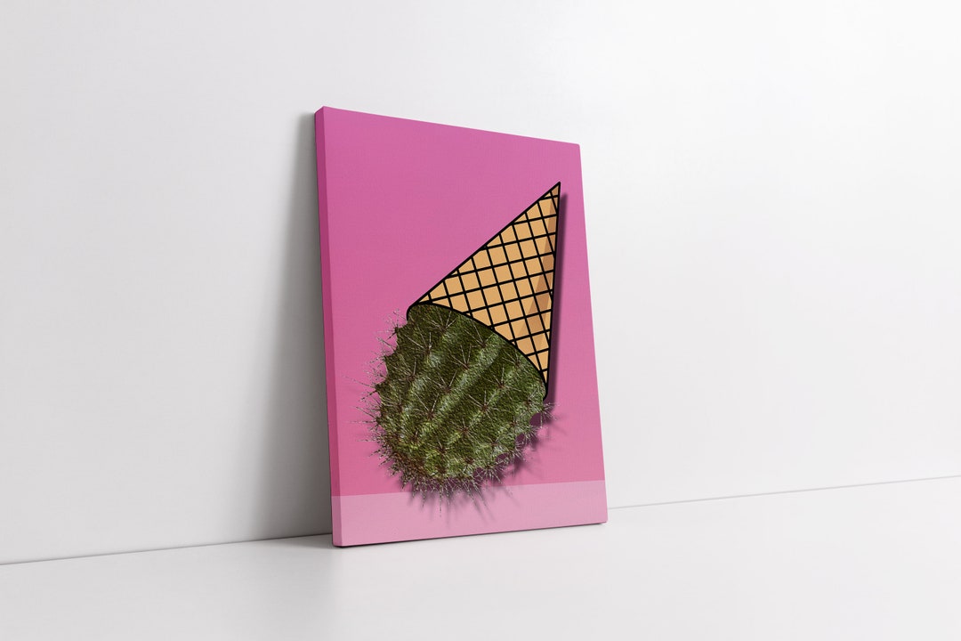 Cactus Ice Cream Manipulation Premium Canvas Print Tempered Glass Wall ...