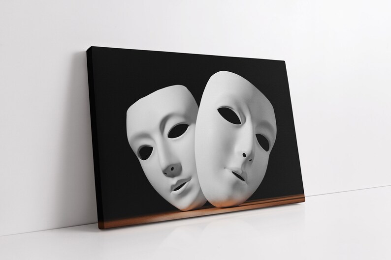 White Dual Mask Premium Canvas Print Tempered Glass Wall Art MDF Print ...