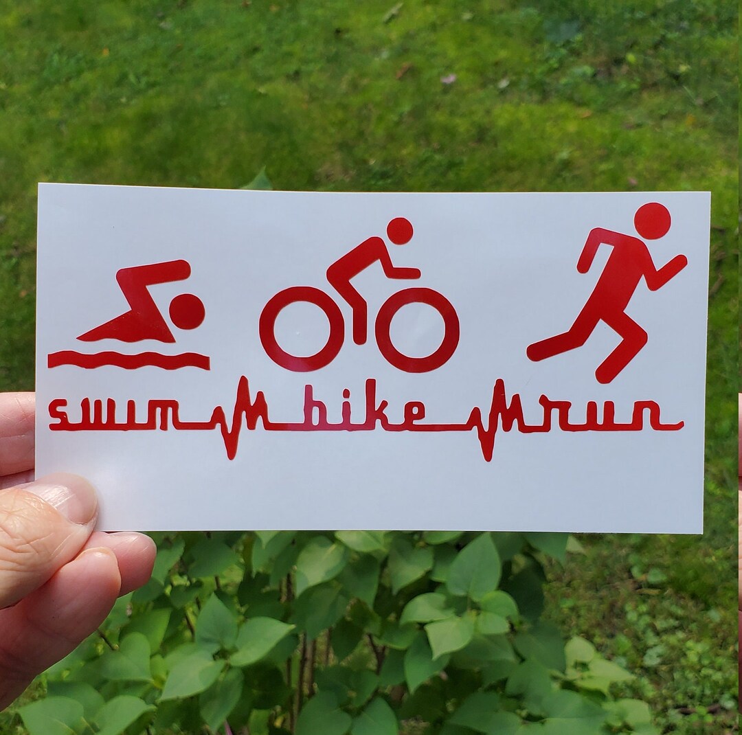 Swim, Bike, Run Heartbeat Triathlon Vinyl Sticker, Vinyl Decal ...