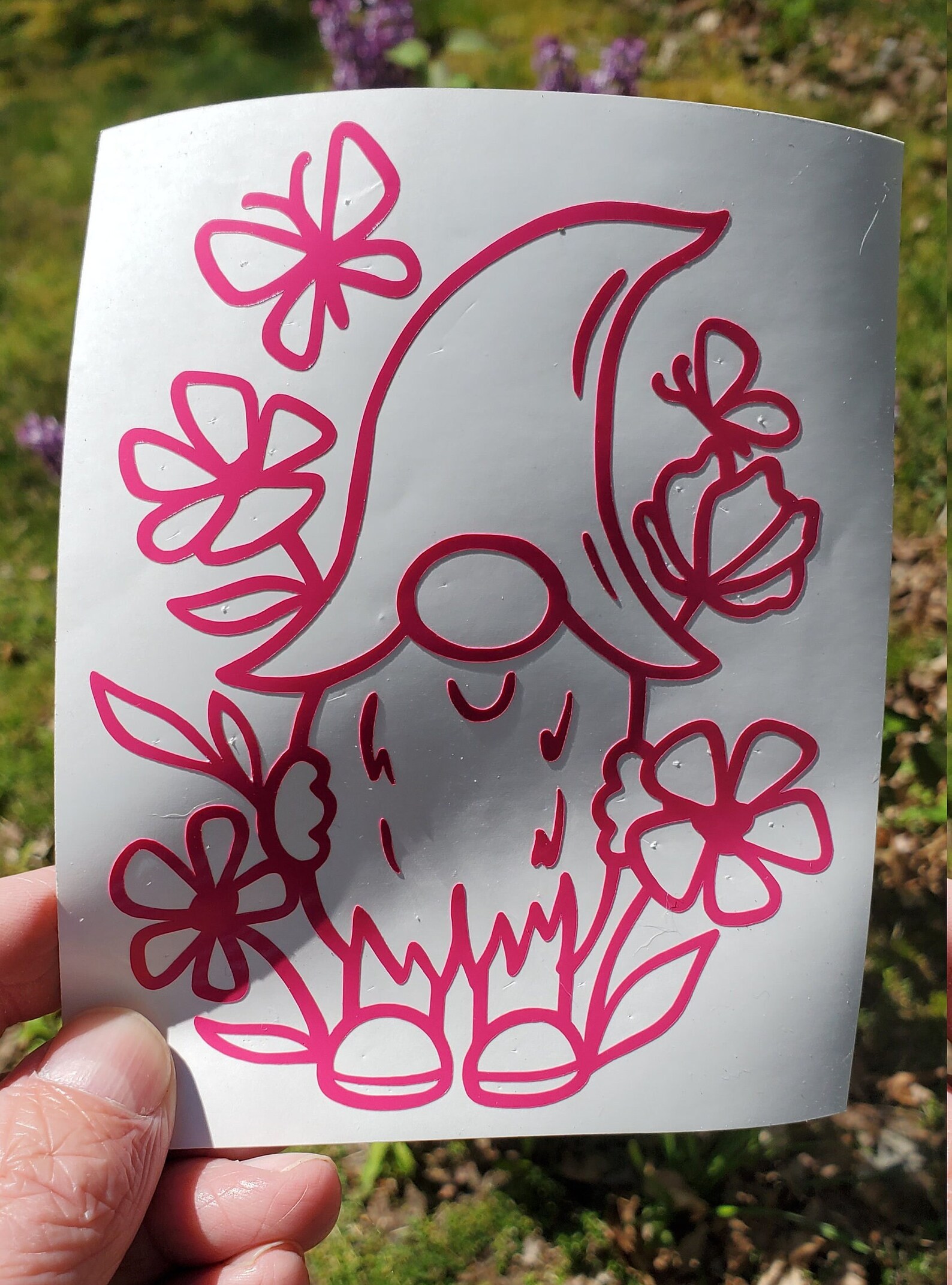 Gnome With Flowers Vinyl Decal, Gnome Decal, Gnome Sticker, Window ...