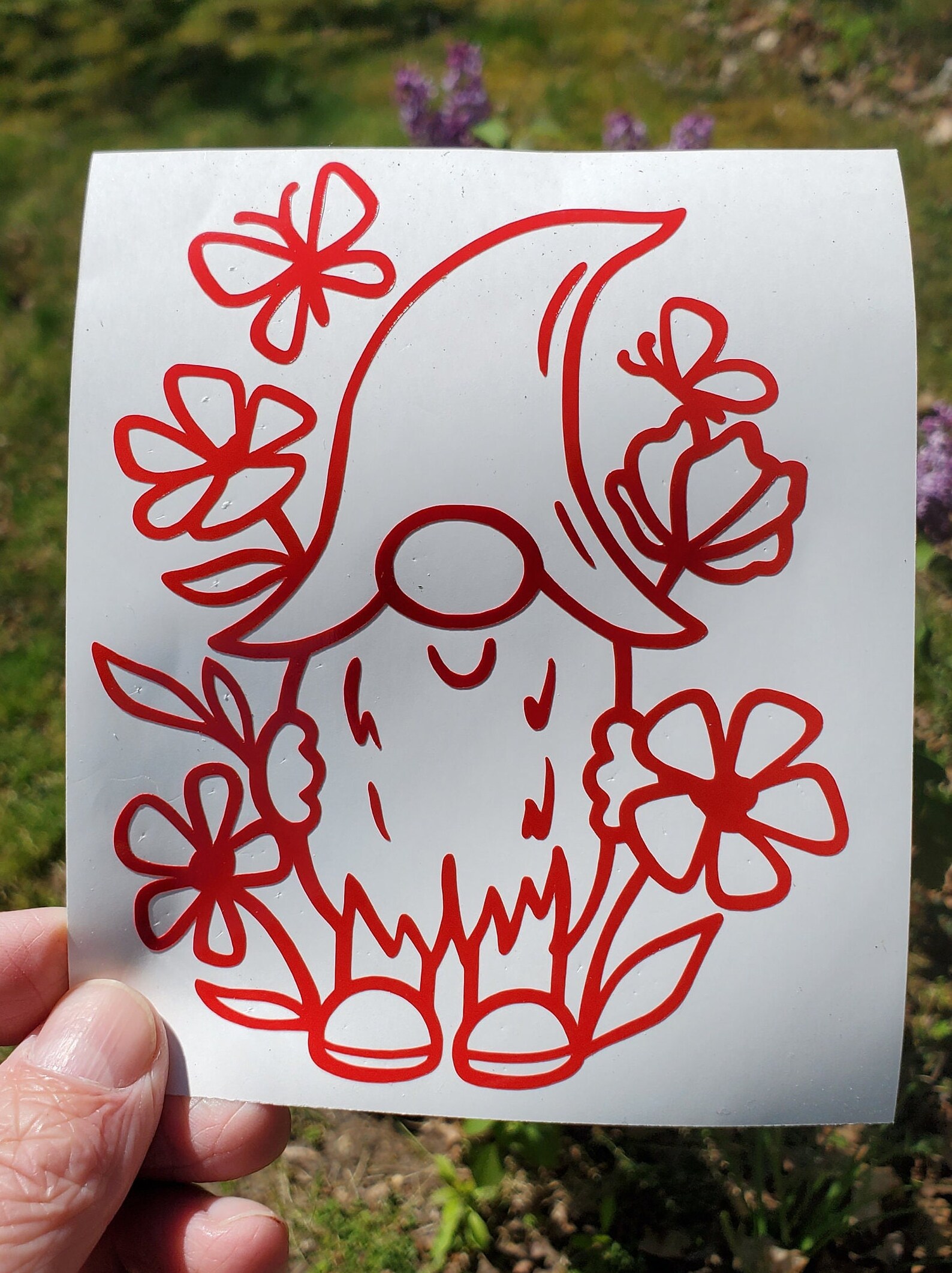 Gnome With Flowers Vinyl Decal Gnome Decal Gnome Sticker - Etsy