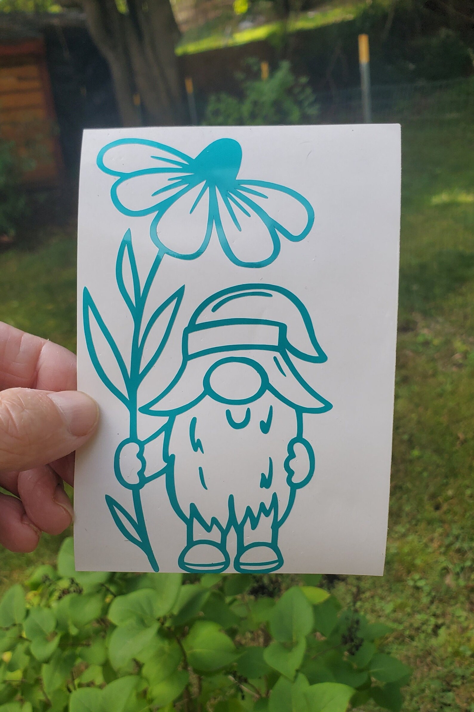 Gnome With Flower Vinyl Decal, Gnome Decal, Gnome Sticker, Vinyl Decal ...