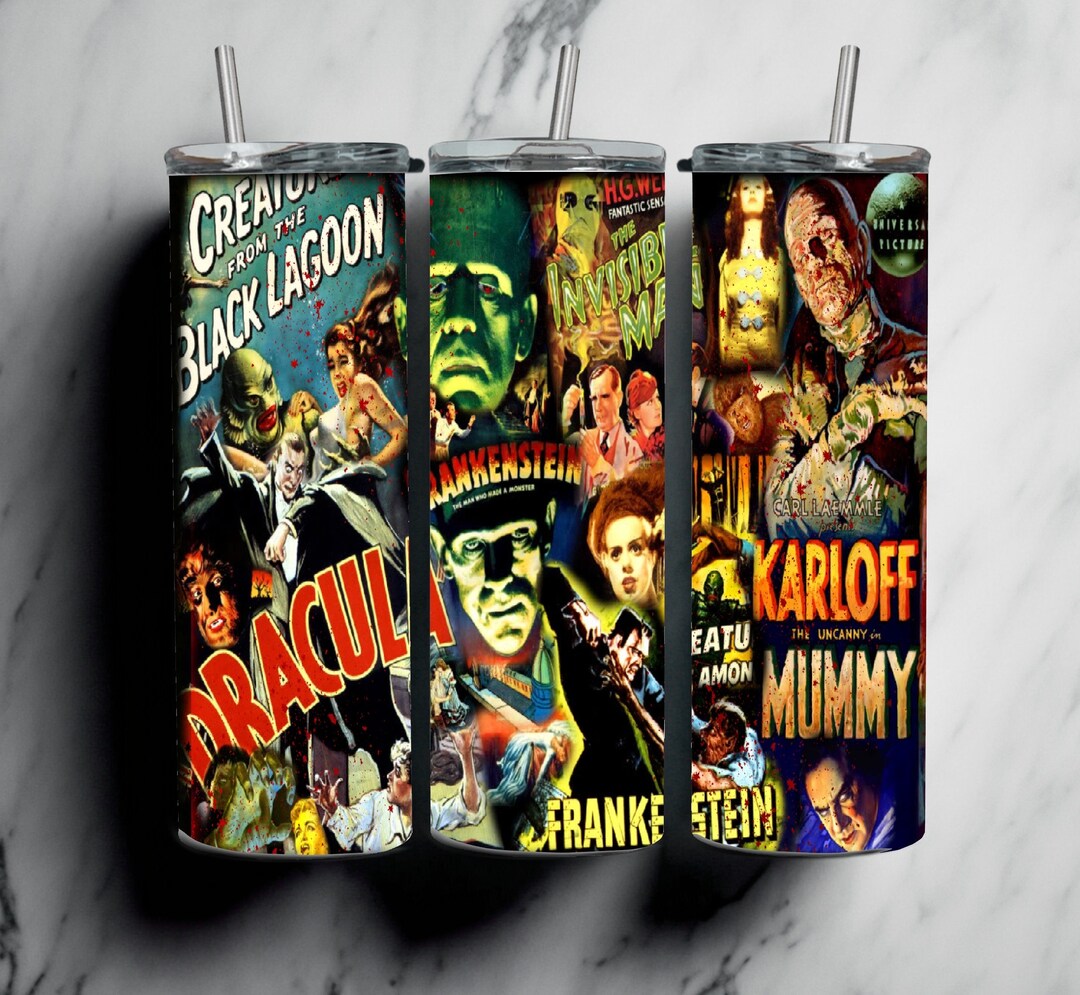 Halloween Tumbler With Vintage Horror Films, Classic Images Halloween ...