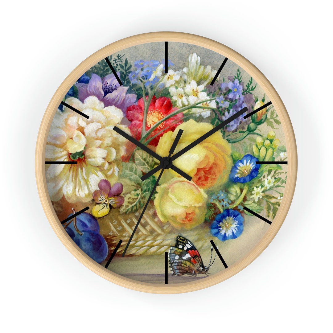 Fresh Floral Wall Clock| Watercolor Kitchen Clock,beautiful Kitchen ...