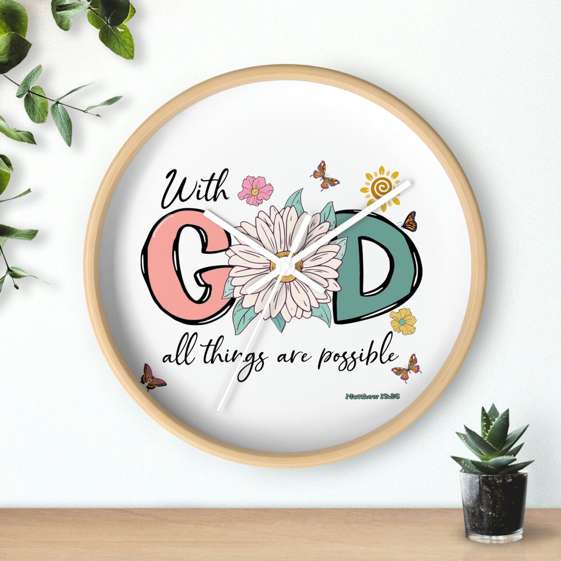 Bible Verse Wall Clock|with God Wall Clock,inspiration Wall Clock ...