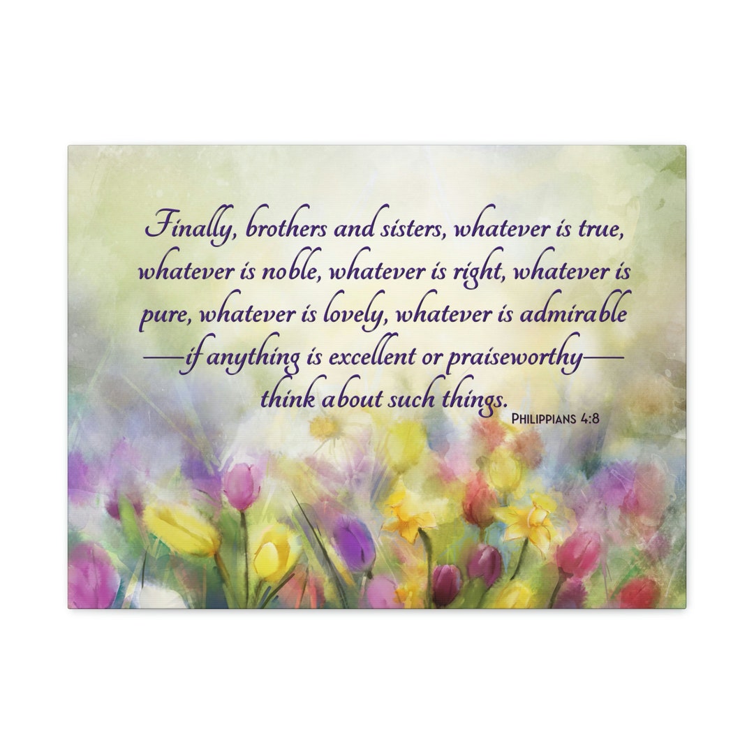 Philippians 4:8 Canvas| Bible Verse Watercolor Art, Scripture Wall ...
