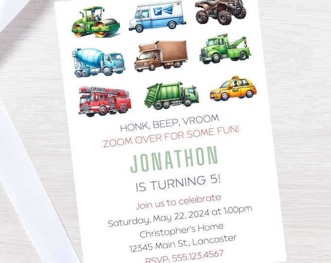 Editable Transportation Birthday Invitation | Kids Vehicle Party Invite ...