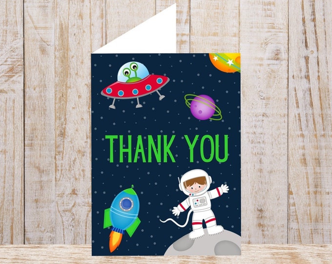 Space Birthday Thank You Card Template, Printable Astronaut Birthday ...