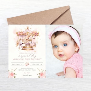 Editable Carousel Birthday Invitation Template-horse Carousel Photo ...