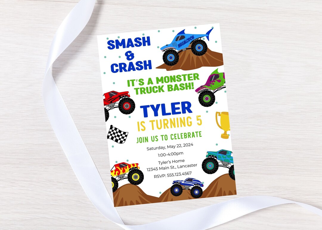 Editable Monster Truck Birthday Invitation-monster Truck Party Invite ...