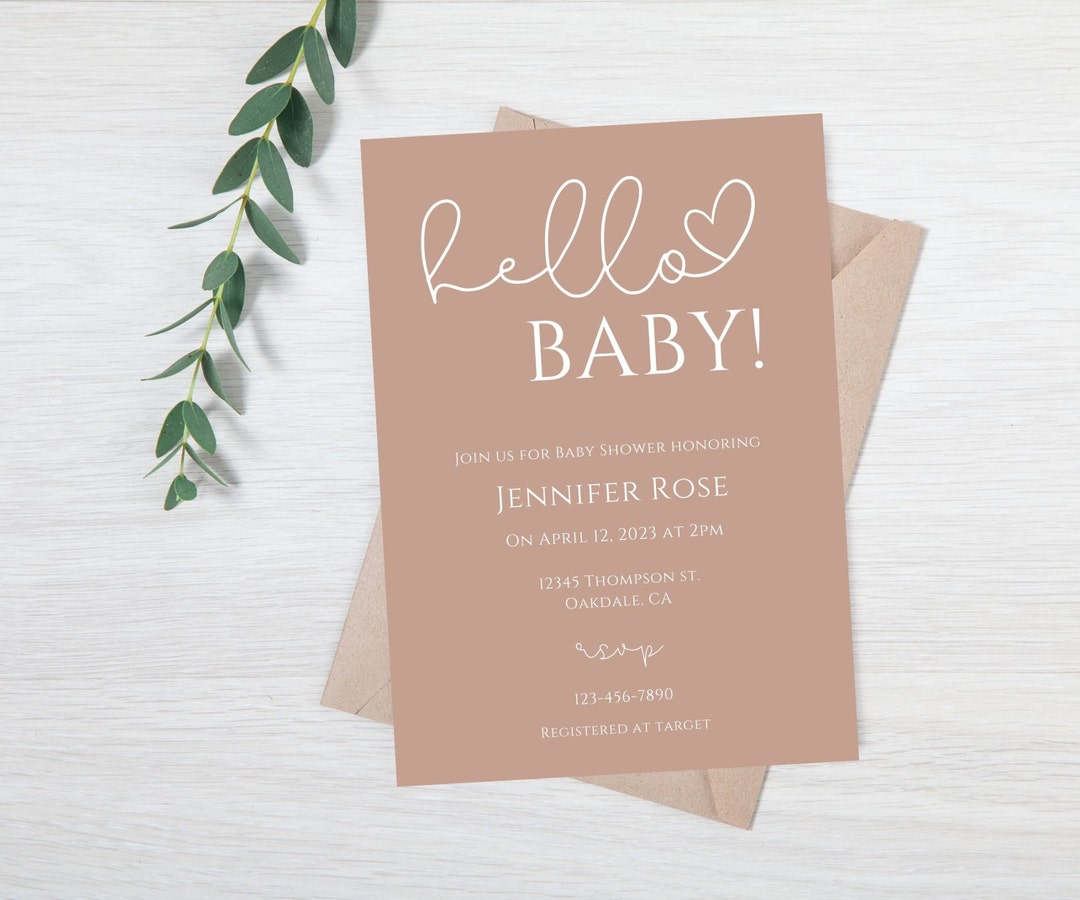 Editable Beige Hello Baby Shower Invitation-hello Baby Shower ...