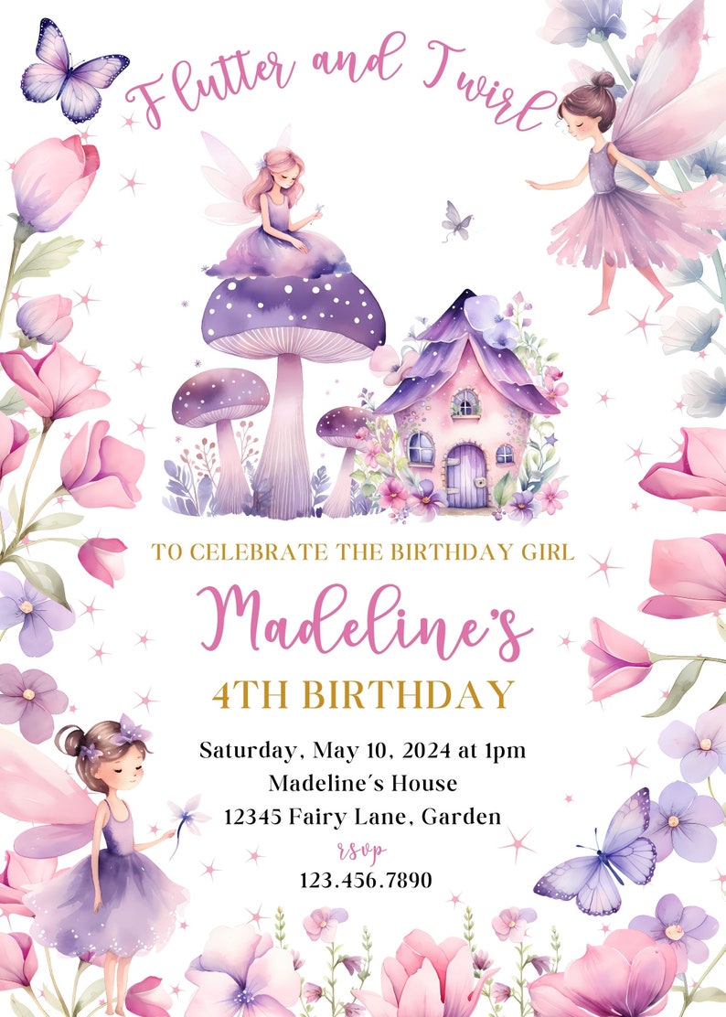 Editable Fairy Birthday Invitation Template-fairy Birthday Invite ...