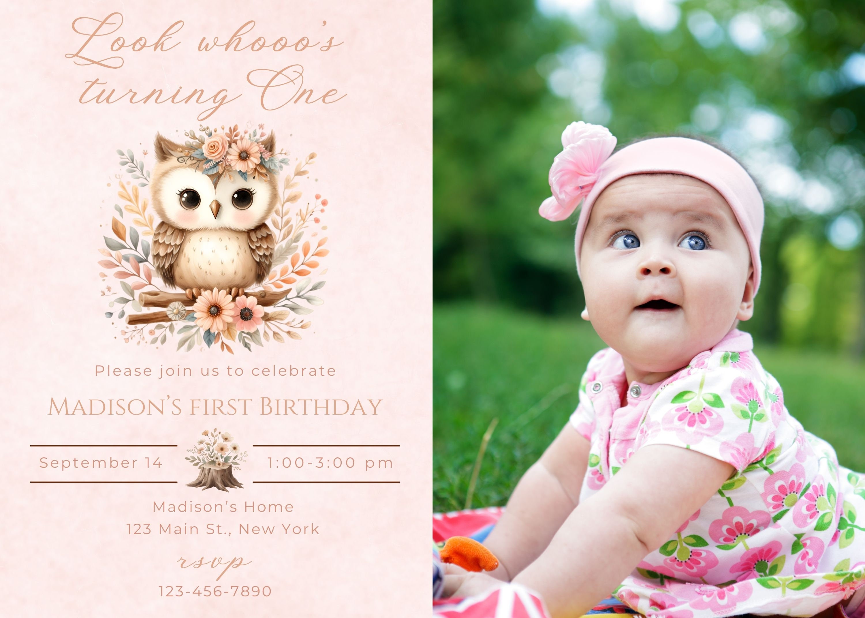 Editable Owl Birthday Photo Invitation-owl Birthday Invite-woodland ...