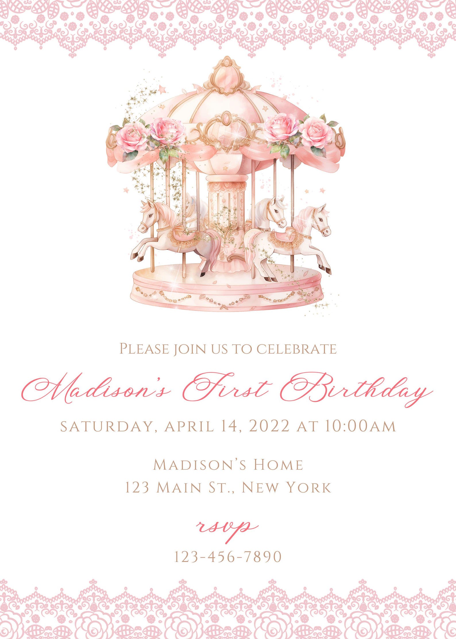 Editable Carousel Birthday Invitation Template-horse Carousel ...