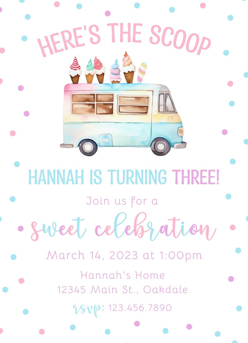 Ice Cream Theme Birthday Invitation Template-ice Cream Birthday Invite ...
