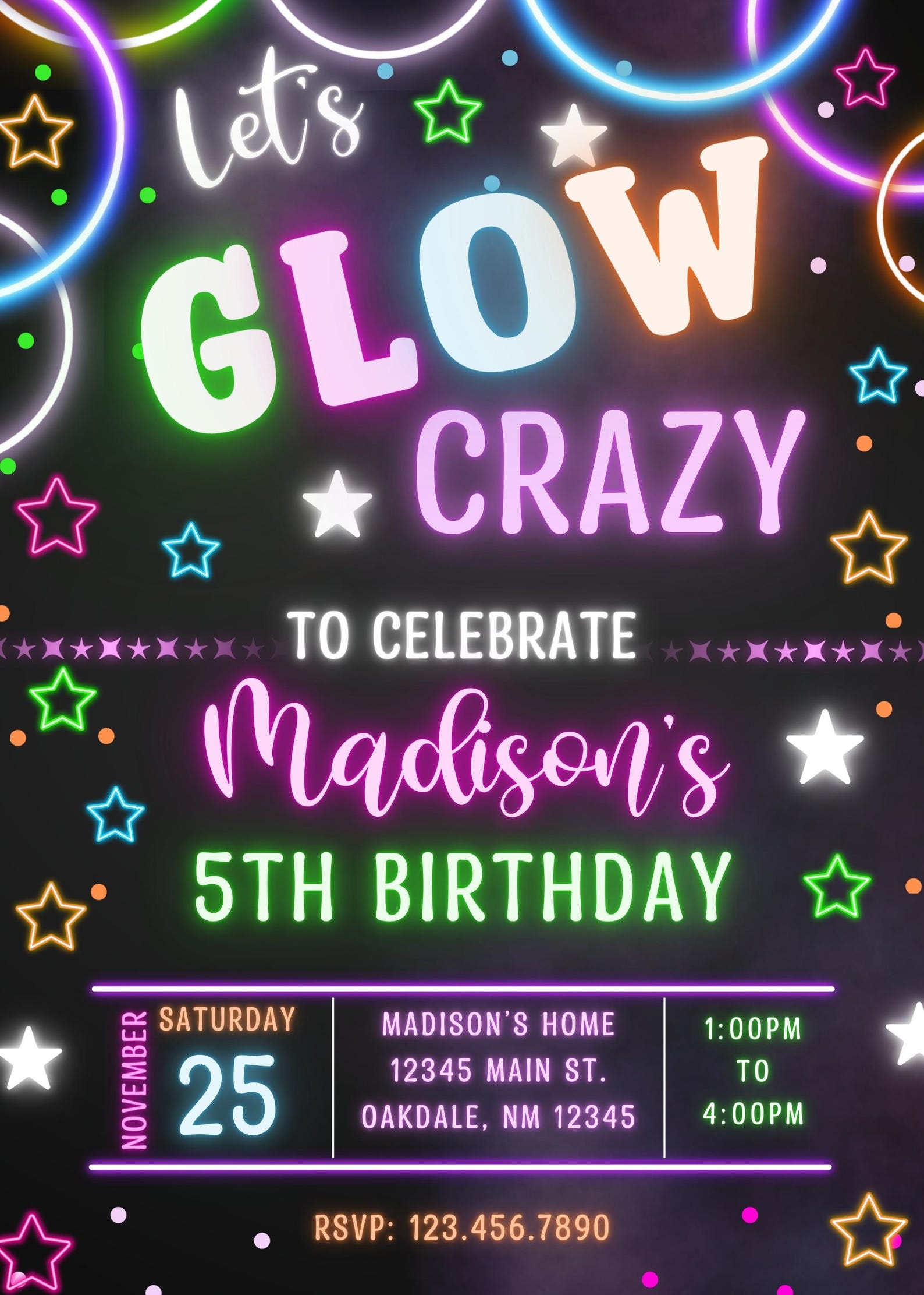 Glow in the Dark Invitation - Let's Glow Crazy Party Invite - Birthday ...