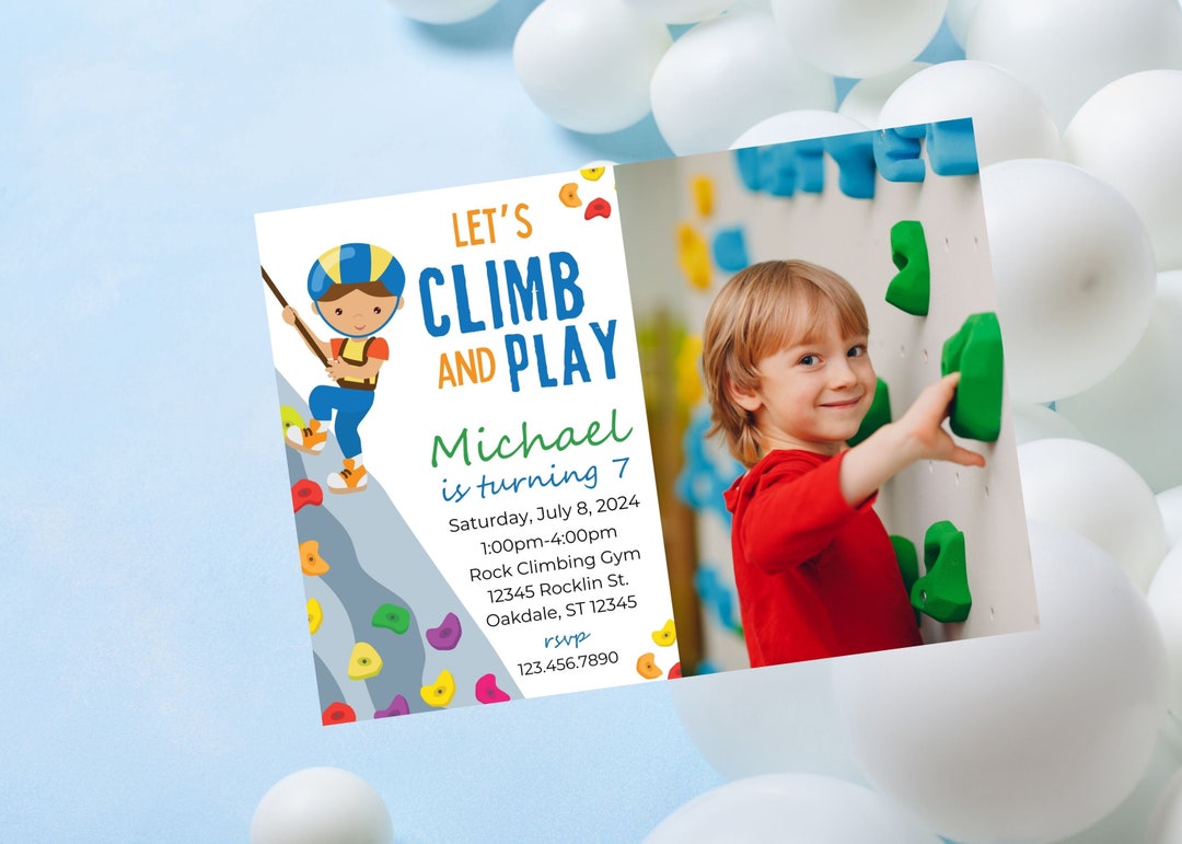 Editable Rock Climbing Birthday Photo Invitation Template-rock Climbing ...