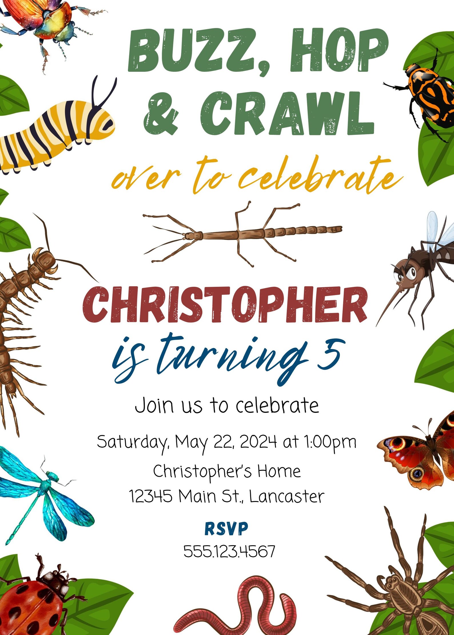 Editable Bug Birthday Invitation Template-boy Insect Birthday Party ...