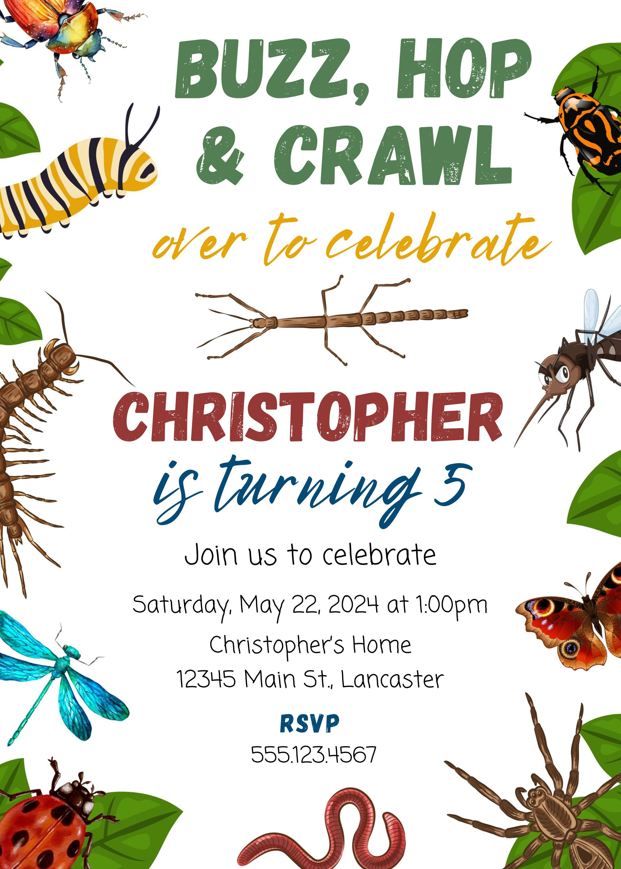 Editable Bug Birthday Invitation Template-boy Insect Birthday Party ...