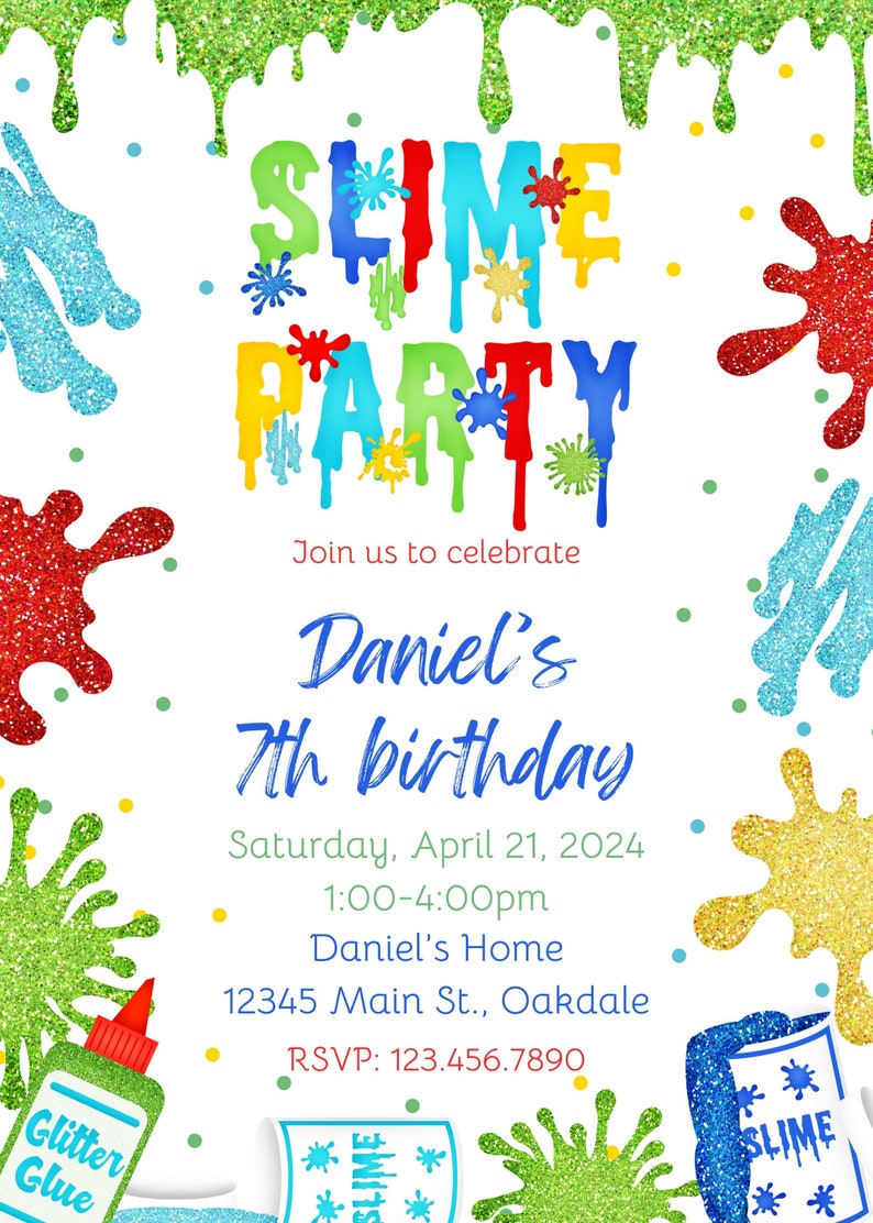 Editable Slime Birthday Party Invitation-slime Birthday Invite-instant ...