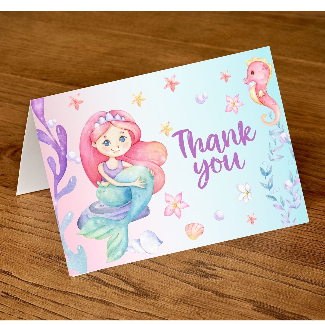 Mermaid Thank You Card Template-printable Mermaid Thank You Card ...