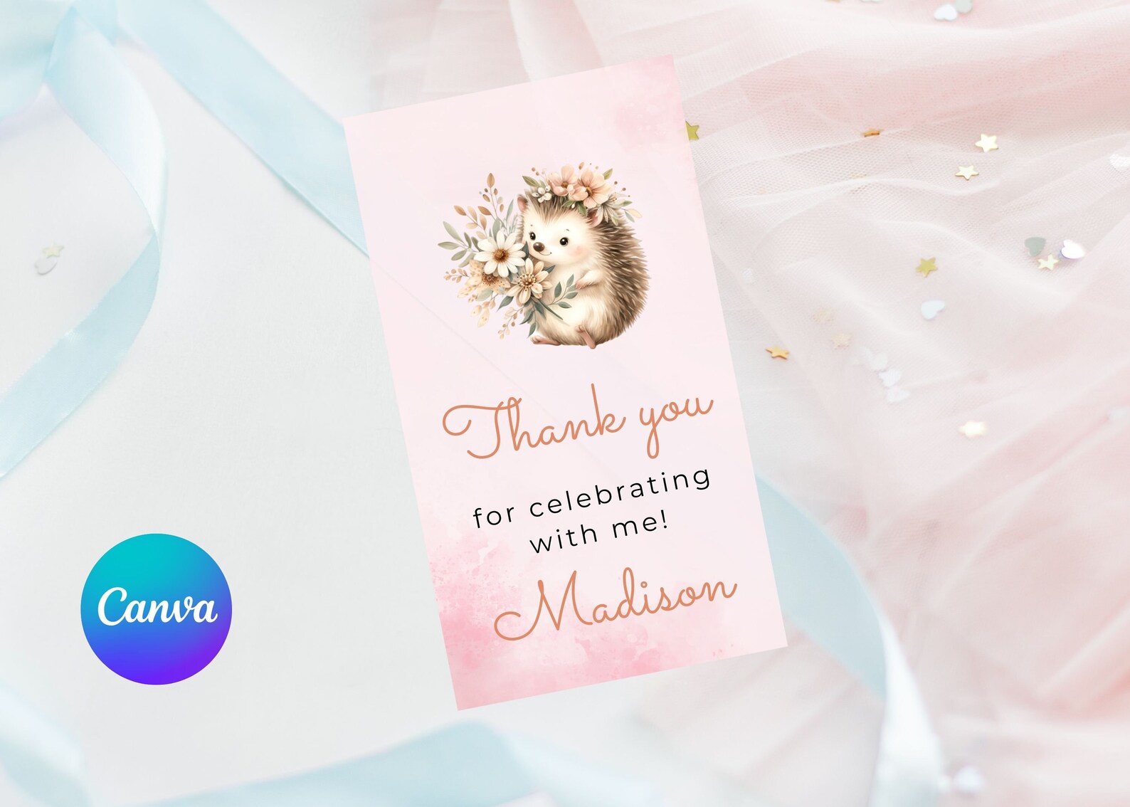 Editable Hedgehog Thank You Tag Templates-birthday Thank You Tags ...