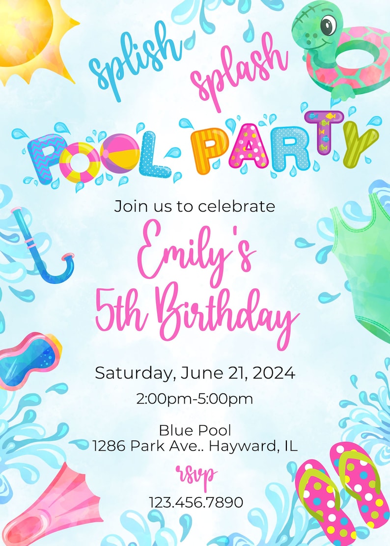 Editable Pool Party Birthday Invitation-pool Party Invite-swimming ...