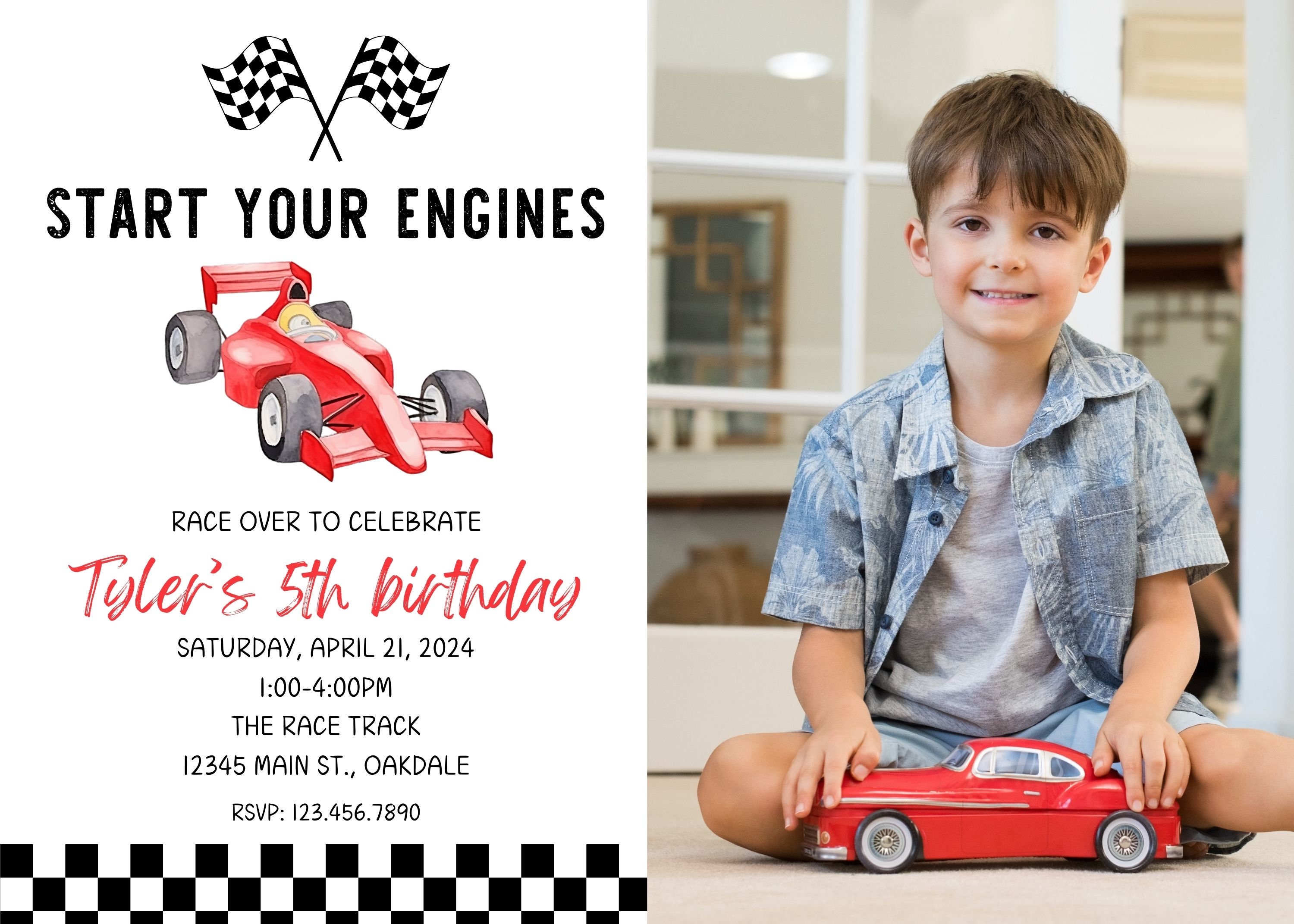 Editable Racecar Birthday Photo Invitation-racecar Party Invitation-boy ...