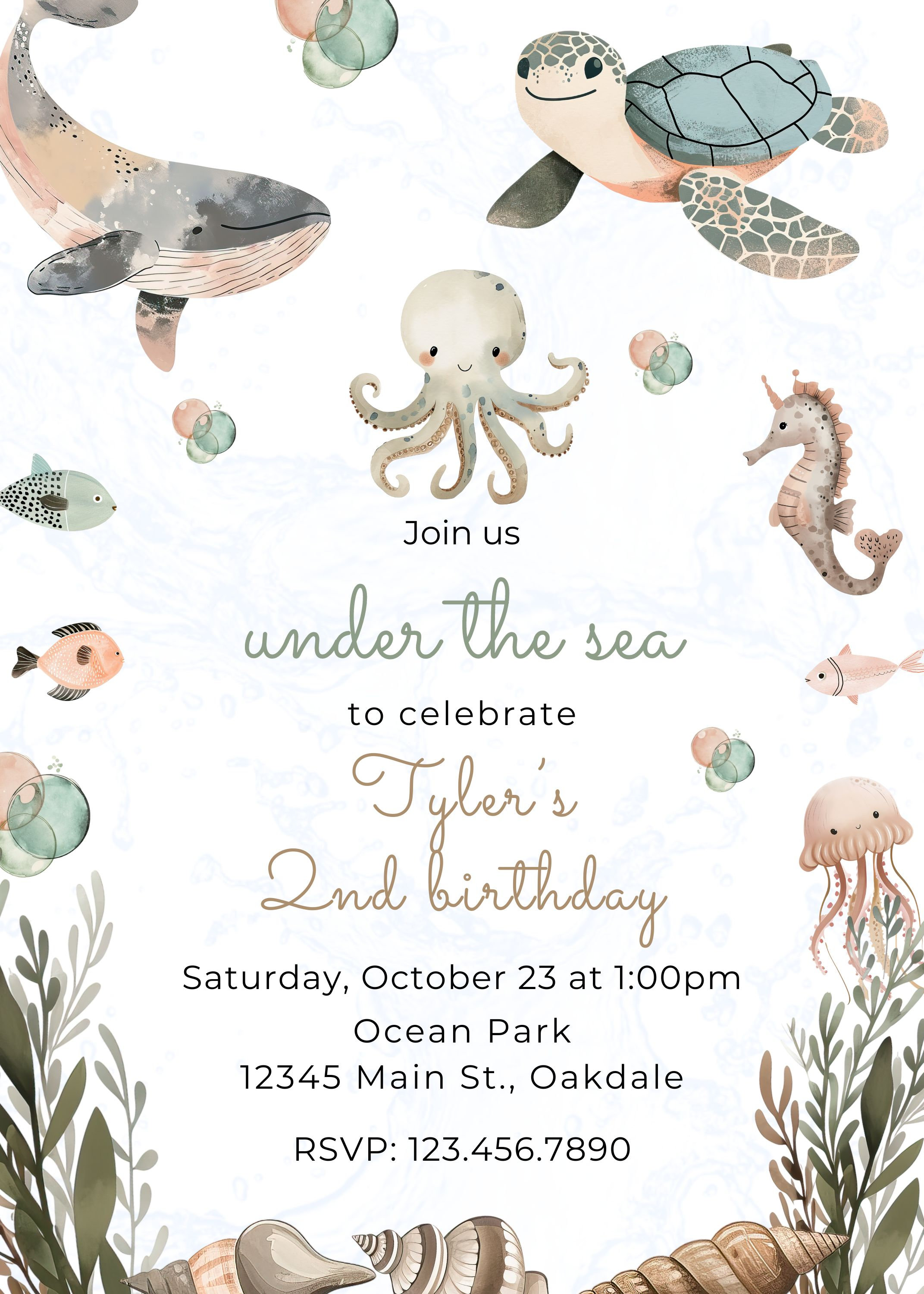 Editable Under the Sea Birthday Invitation-under the Sea Invite-ocean ...
