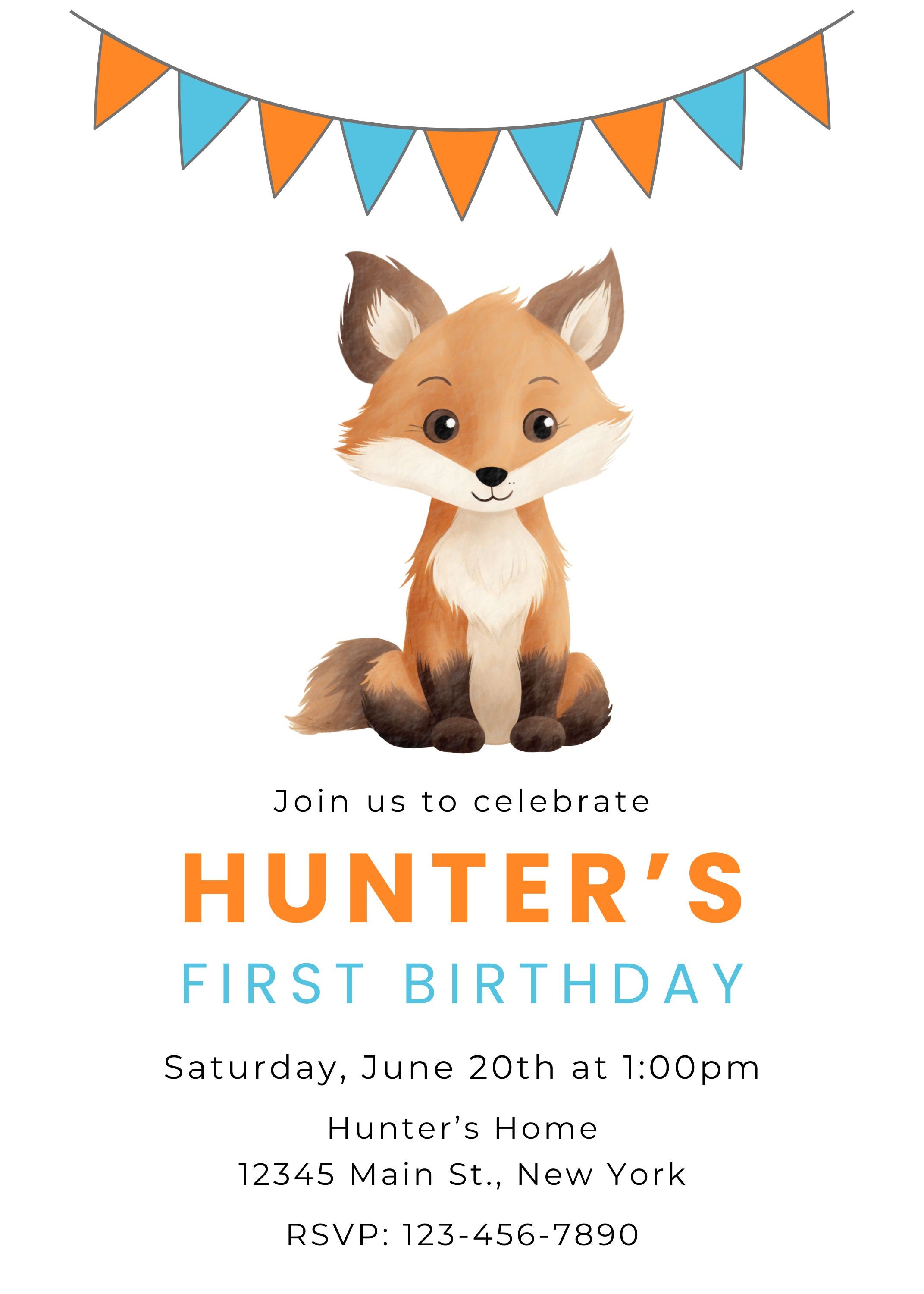 Editable Fox Birthday Invitation-fox Party Invite-woodland Animal ...