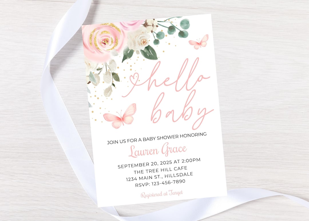 Editable Butterfly Baby Shower Invitation-pink Baby Shower Invite ...