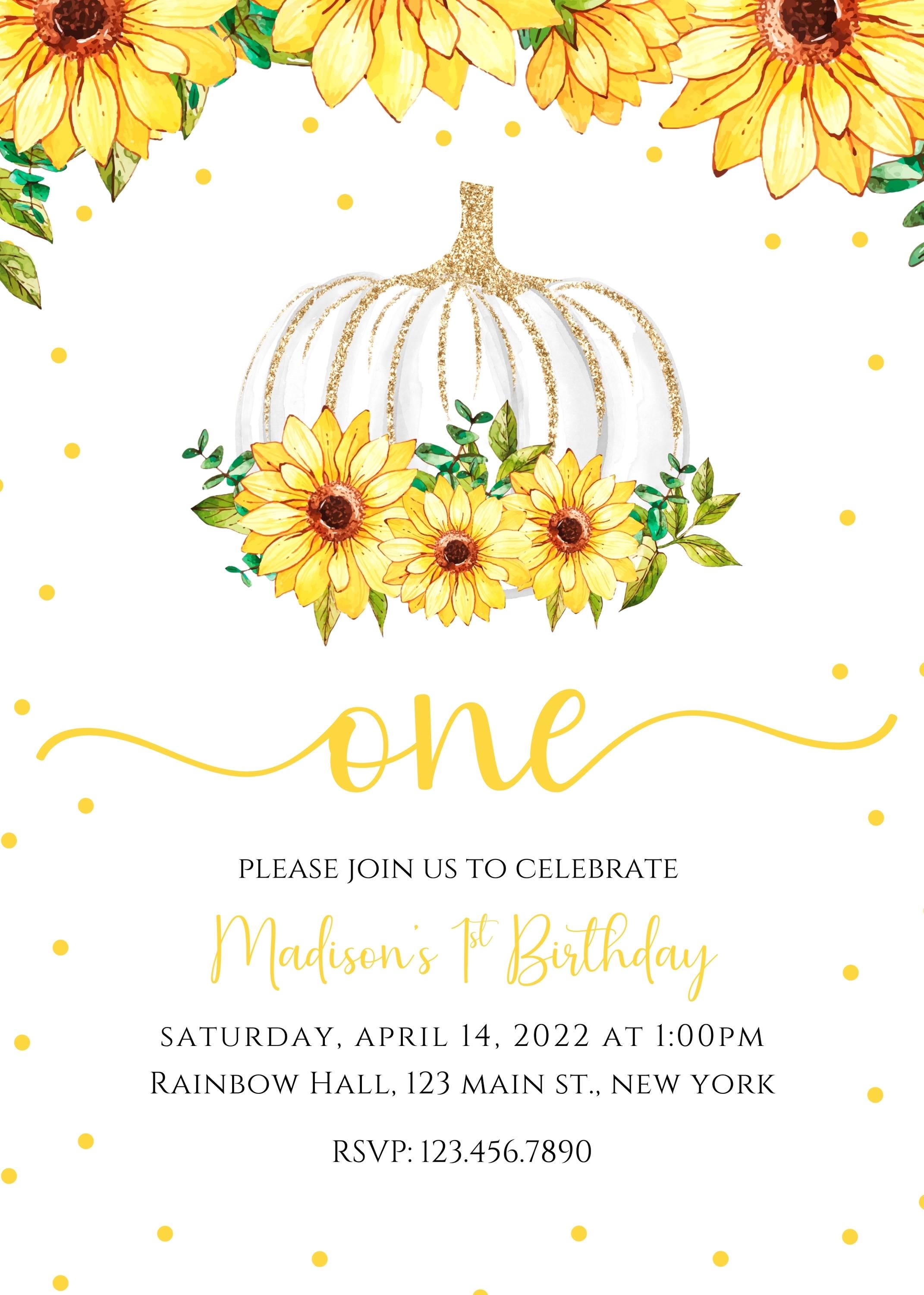 Editable Sunflower First Birthday Invitation Template-sunflower Party ...