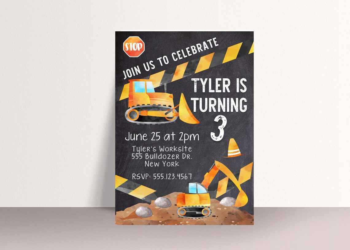 Construction Birthday Invitation-construction Invite Template ...