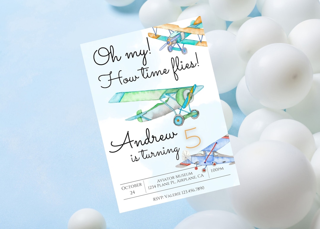 Editable Airplane Birthday Invitation-plane Party Invitation-airplane ...