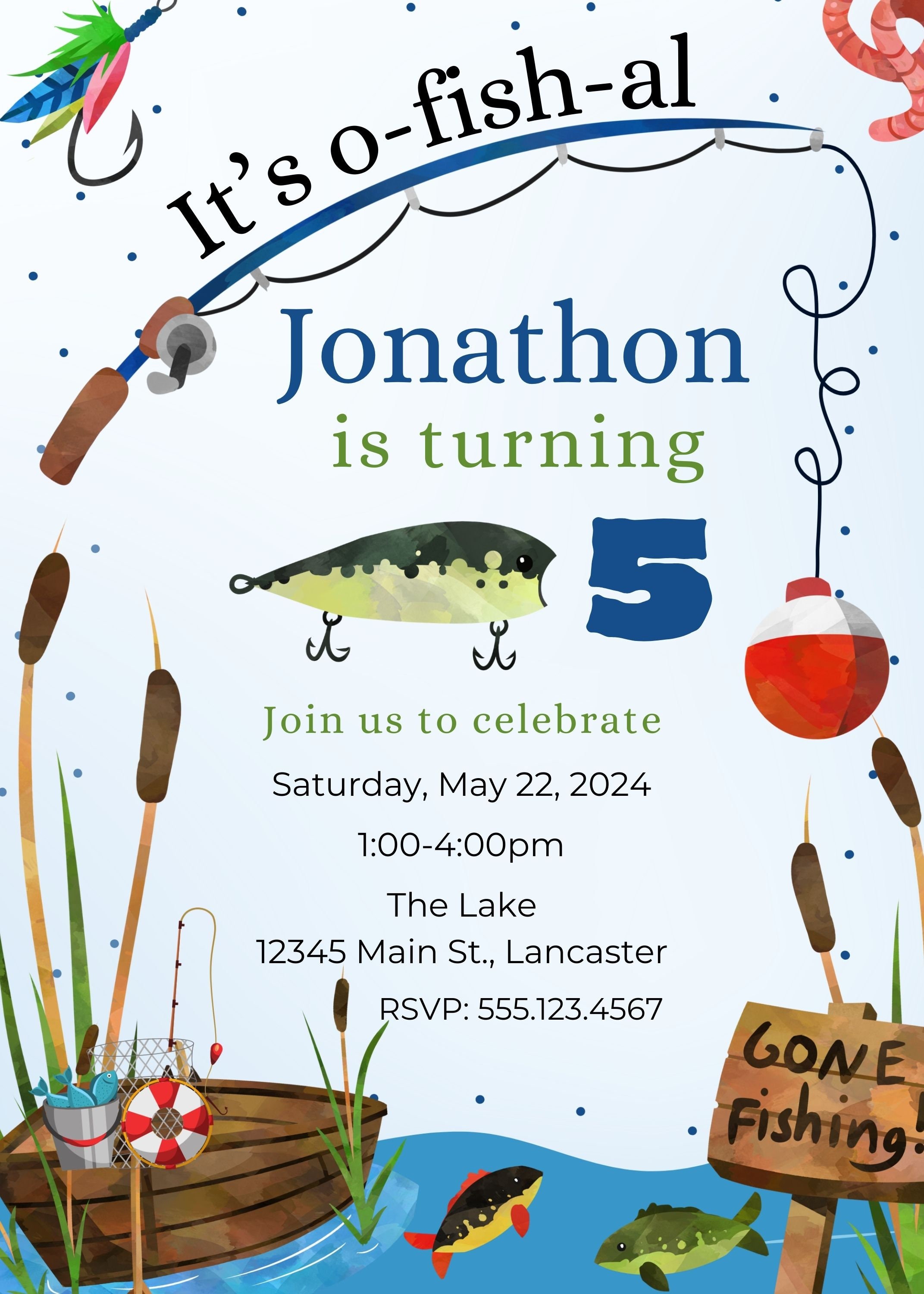 Editable Fishing Birthday Invitation Template-o-fish-ally Fishing ...