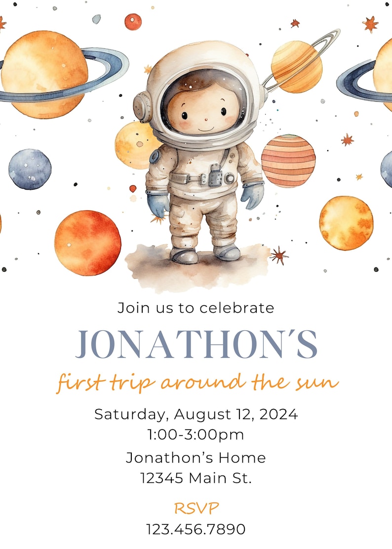 Editable Planet Birthday Invitation Template-astronaut Birthday Invite ...
