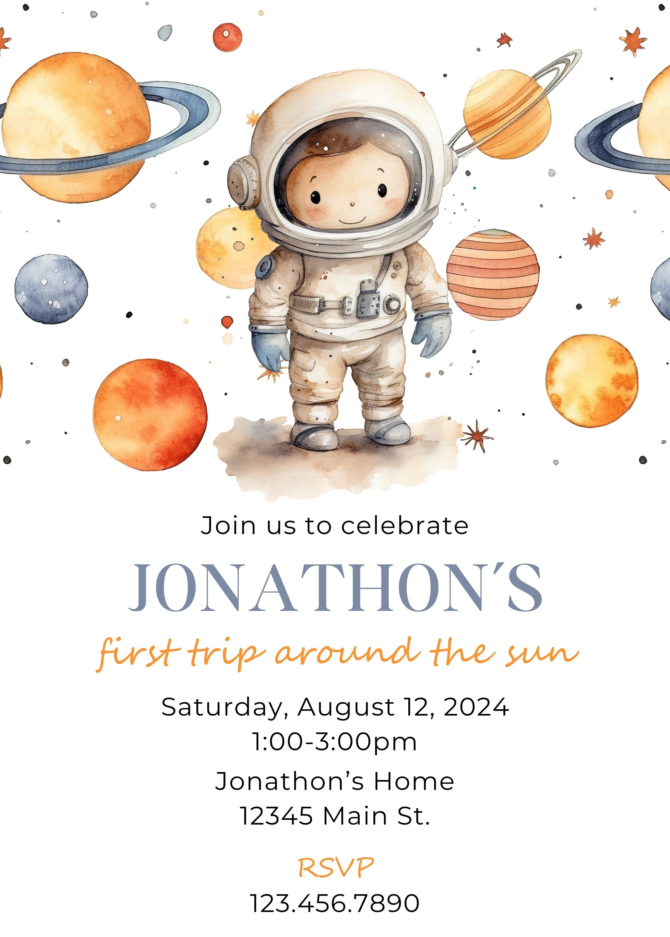 Editable Planet Birthday Invitation Template Astronaut Birthday Invite