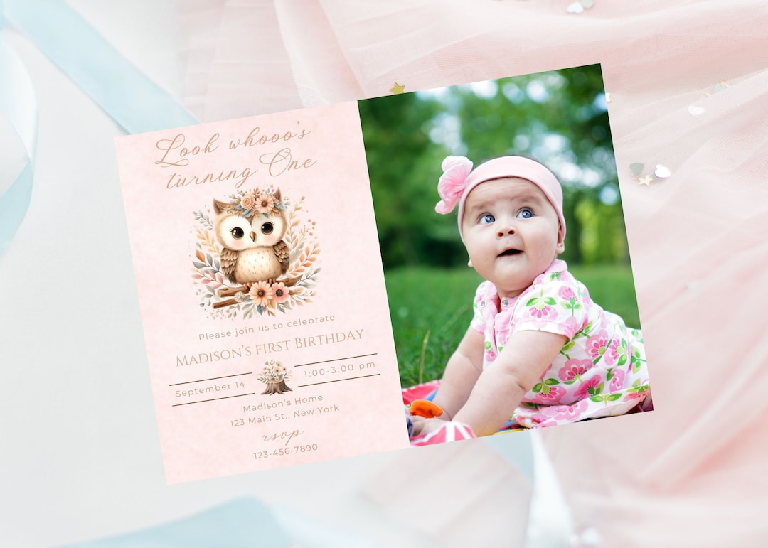 Editable Owl Birthday Photo Invitation-owl Birthday Invite-woodland ...