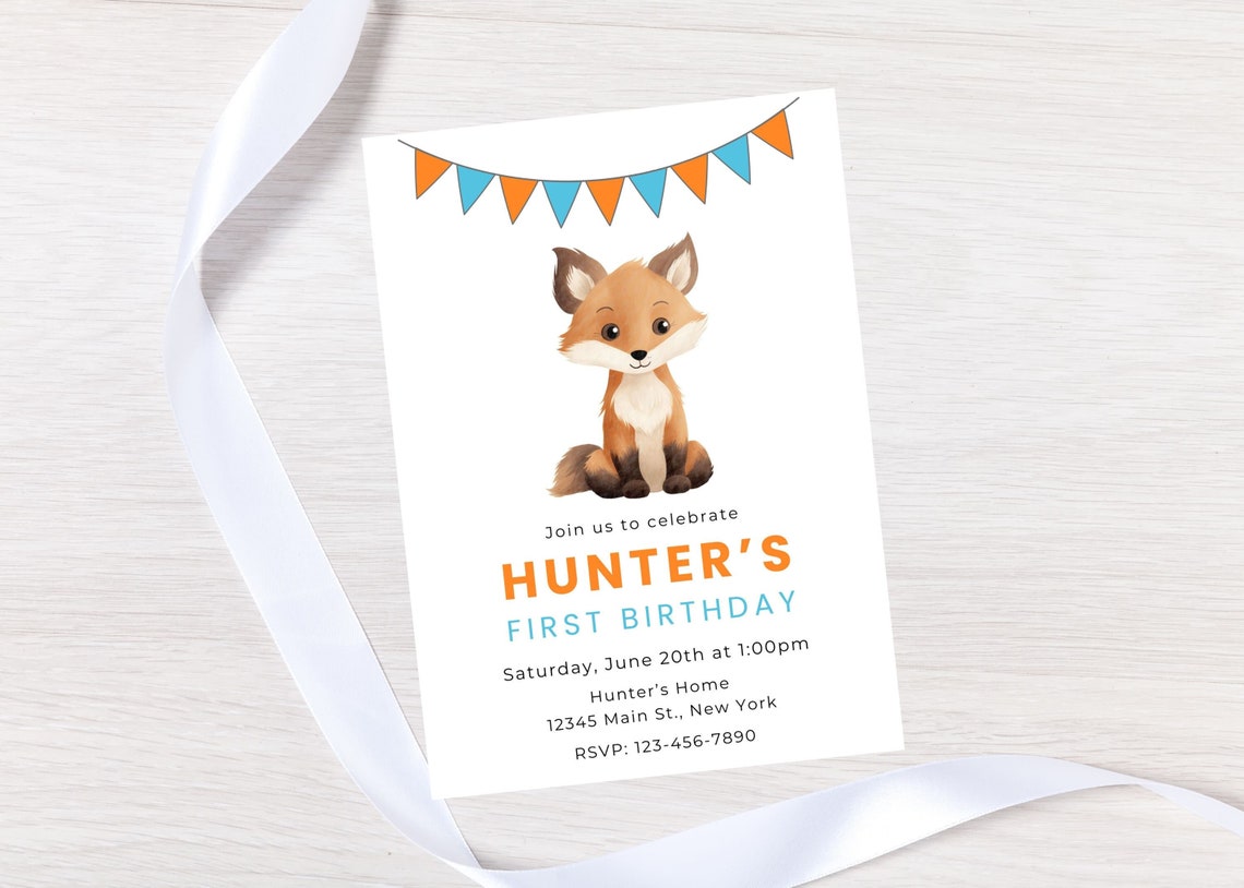 Editable Fox Birthday Invitation-fox Party Invite-woodland Animal ...