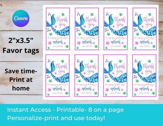 Mermaid Birthday Favor Tags-mermaid Gift Tag | Etsy