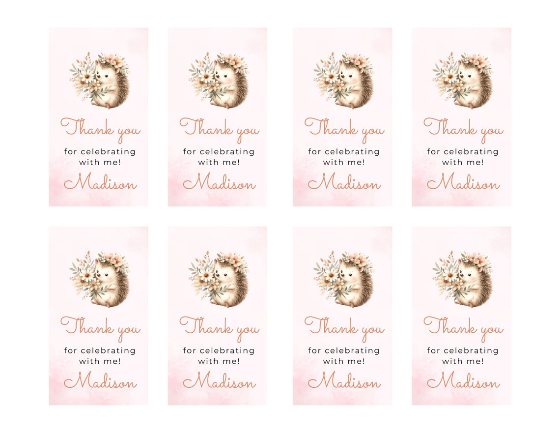 Editable Hedgehog Thank You Tag-instant Download - Etsy